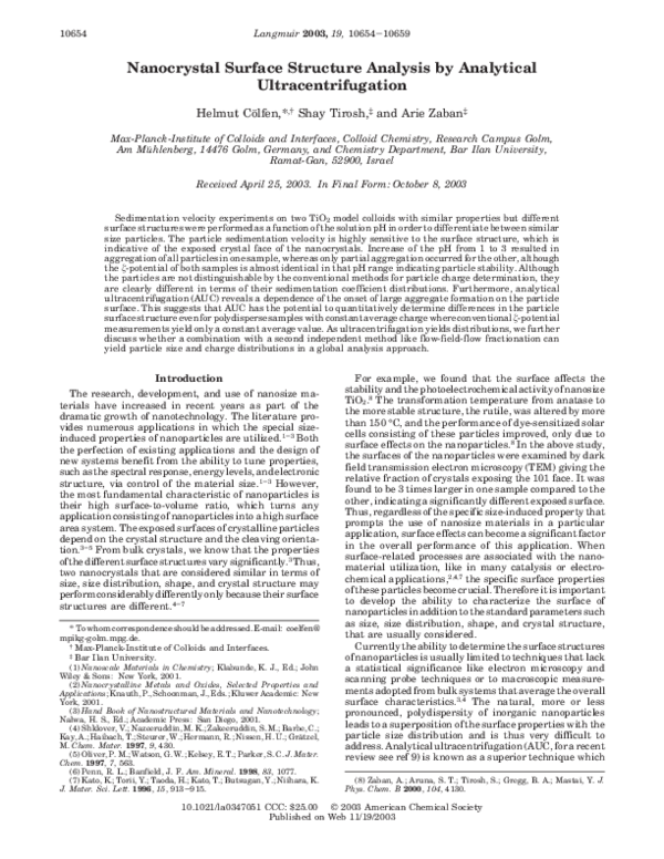 (PDF) Nanocrystal Surface Structure Analysis by Analytical Ultracentrifugation | Helmut Cölfen ...