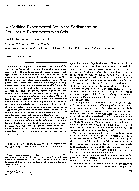 (PDF) A Modified Experimental Setup for Sedimentation Equilibrium Experiments with Gels
