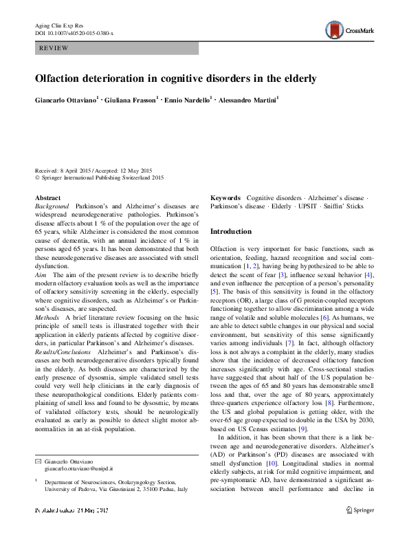 (PDF) Olfaction deterioration in cognitive disorders in the elderly