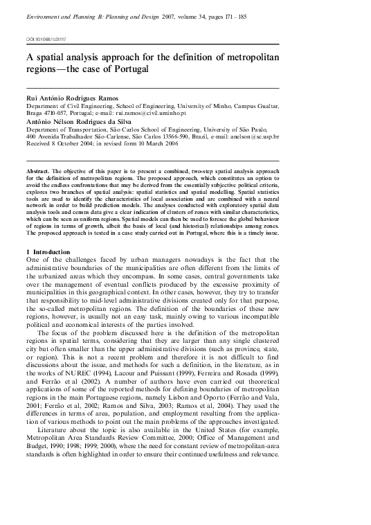 (PDF) A spatial analysis approach for the definition of metropolitan regions—the case of Portugal