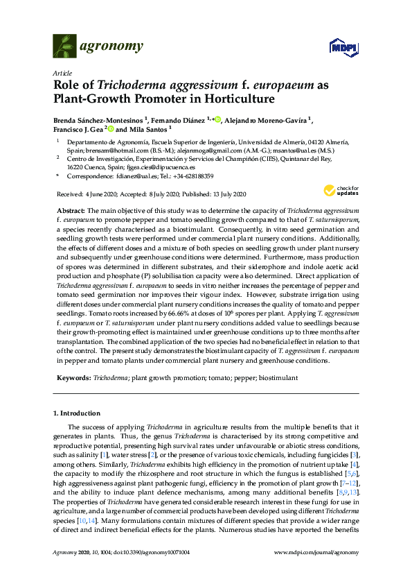 (PDF) Role of Trichoderma aggressivum f. europaeum as Plant-Growth ...