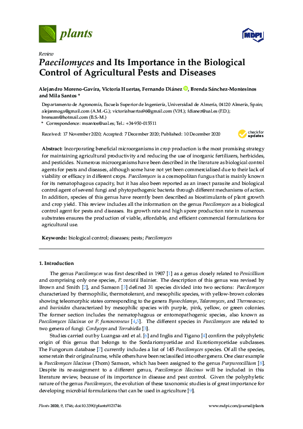 (PDF) Paecilomyces and Its Importance in the Biological Control of ...