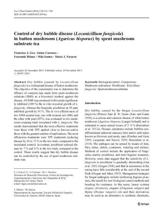 (PDF) Control of dry bubble disease (Lecanicillium fungicola) in button ...