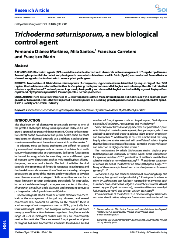 (PDF) Trichoderma saturnisporum, a new biological control agent