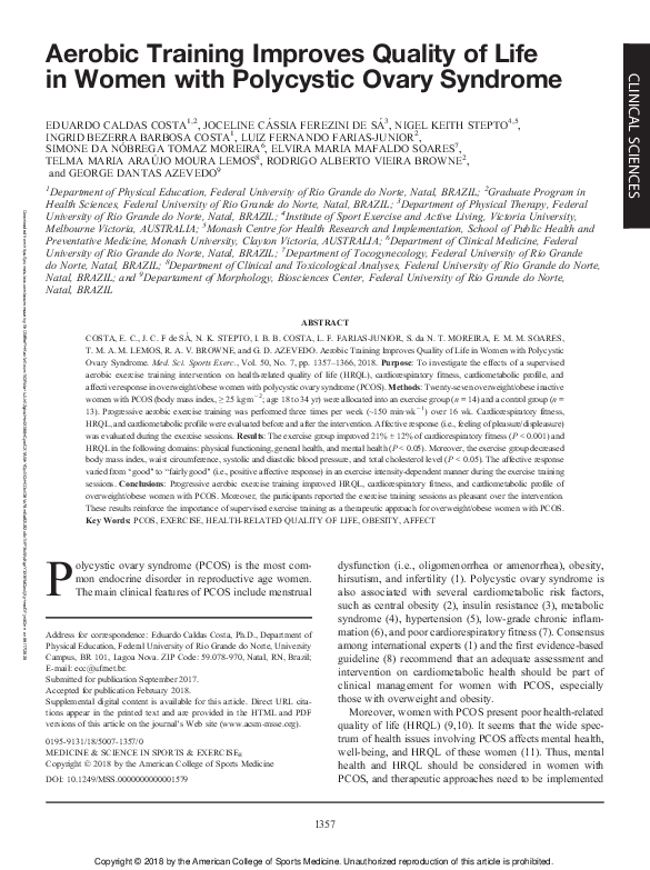 (PDF) Aerobic Training Improves Quality of Life in Women with Polycystic Ovary Syndrome