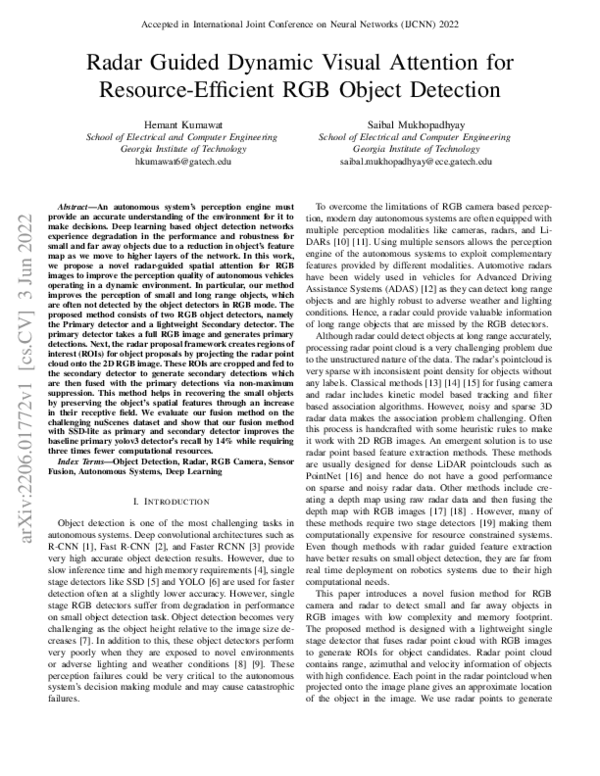 (PDF) Radar Guided Dynamic Visual Attention for Resource-Efficient RGB Object Detection
