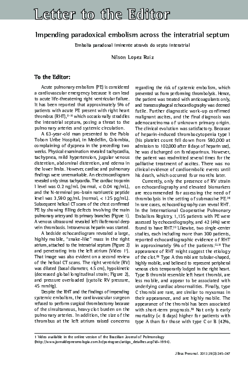 (PDF) Embolia paradoxal iminente através do septo interatrial | NILSON ...