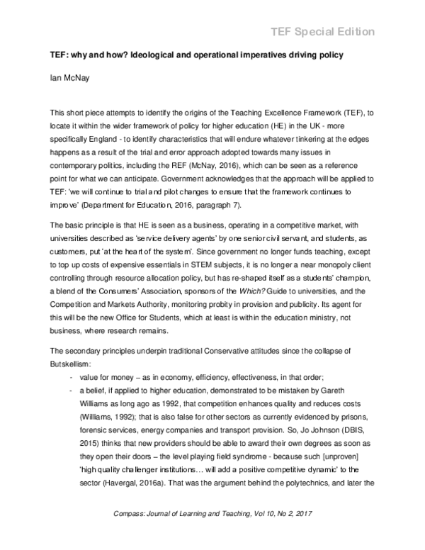 (PDF) TEF: why and how? Ideological and operational imperatives driving ...