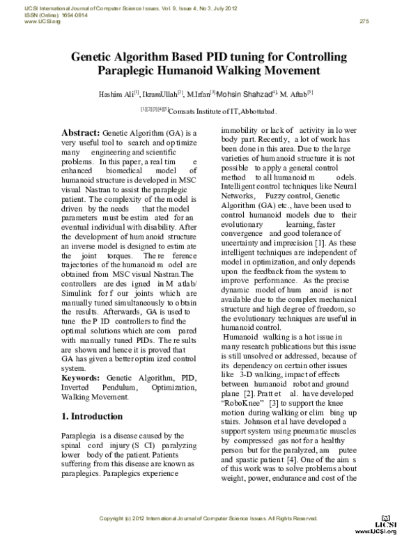 (PDF) Genetic Algorithm Based PID tuning for Controlling Paraplegic Humanoid Walking Movement