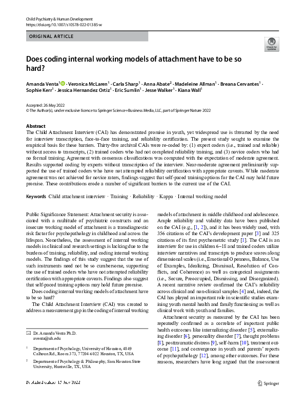 (PDF) Does coding internal working models of attachment have to be so hard?