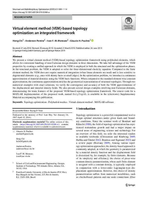 (PDF) Virtual element method (VEM)-based topology optimization: an integrated framework