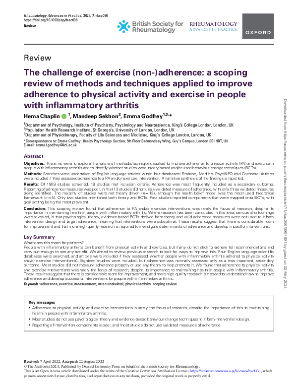 (PDF) The challenge of exercise (non-)adherence: a scoping review of methods and techniques ...