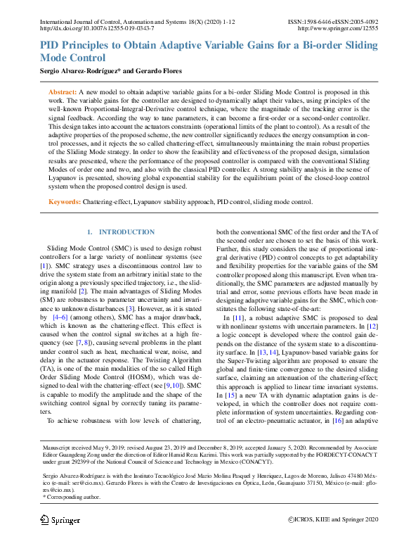 (PDF) PID Principles to Obtain Adaptive Variable Gains for a Bi-order Sliding Mode Control