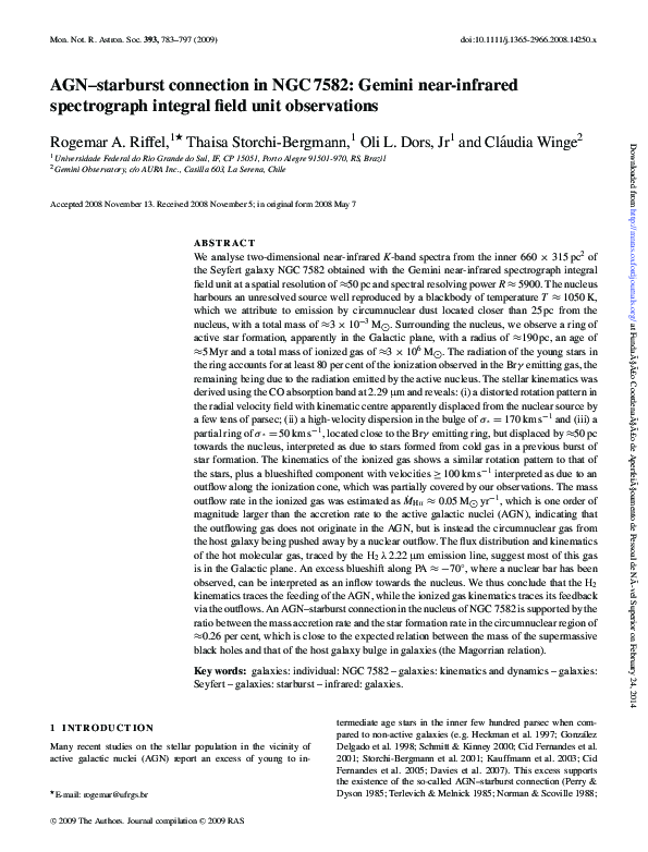 (PDF) AGN-starburst connection in NGC 7582: Gemini near-infrared ...