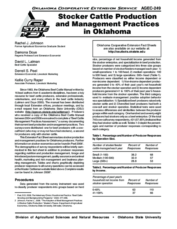 (PDF) Stocker Cattle Production and Management Practices in Oklahoma