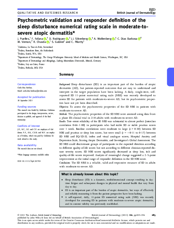 (PDF) Psychometric validation and responder definition of the sleep ...