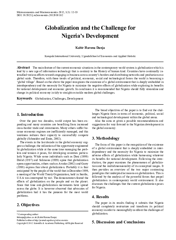 (PDF) Nigeria's Development in a Globalized World