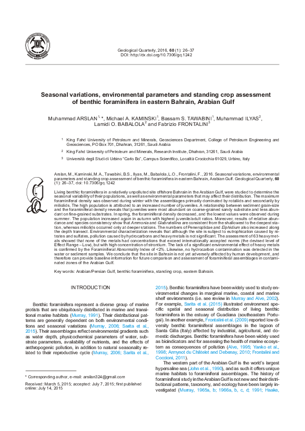 (PDF) Seasonal variations, environmental parameters, and standing crop assessment of benthic ...