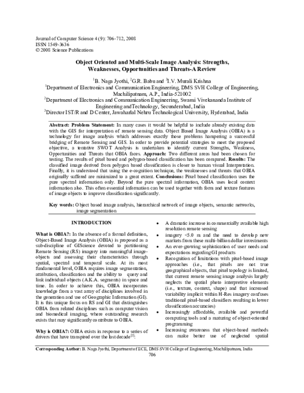(PDF) Object Oriented and Multi-Scale Image Analysis: Strengths, Weaknesses, Opportunities and ...