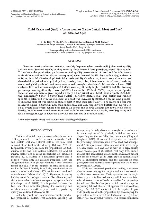 (PDF) Yield Grade and Quality Assessment of Native Buffalo Meat and ...