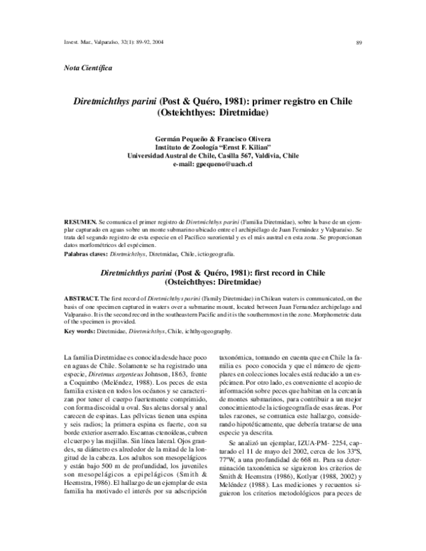 (PDF) Diretmichthys parini (Post & Quéro, 1981): primer registro en ...