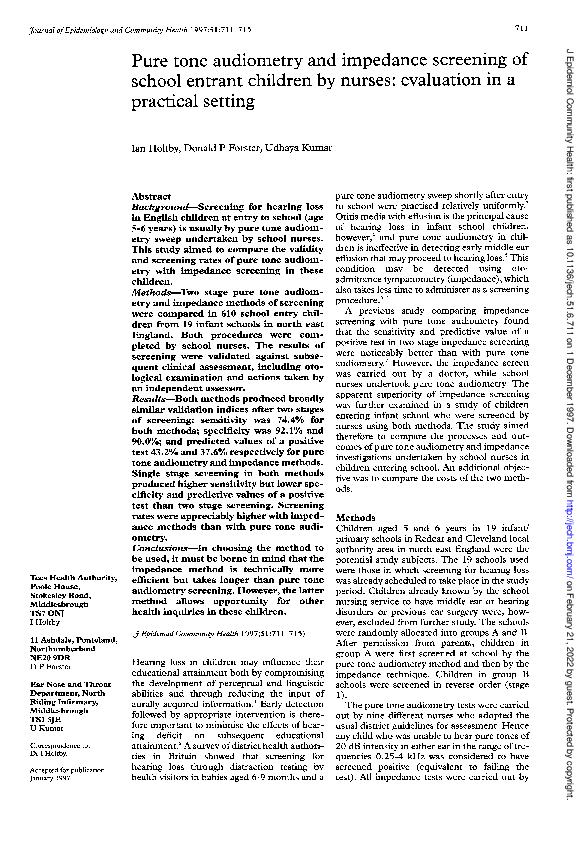 (PDF) Pure tone audiometry and impedance screening of school entrant ...