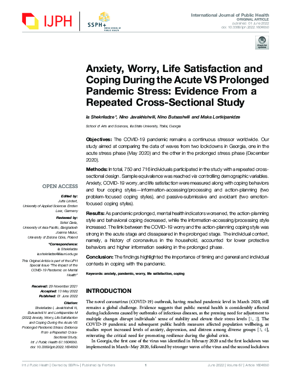 (PDF) Anxiety, Worry, Life Satisfaction and Coping During the Acute VS ...