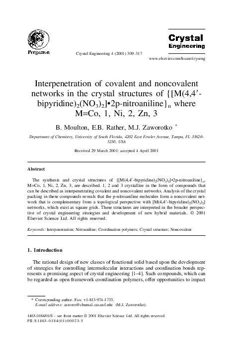 (PDF) Interpenetration of covalent and noncovalent networks in the ...
