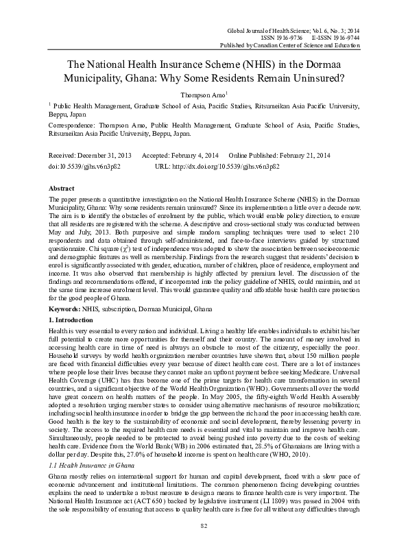 (PDF) The National Health Insurance Scheme (NHIS) in the Dormaa ...