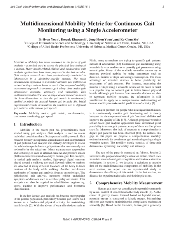 (PDF) Multidimensional Mobility Metric for Continuous Gait Monitoring using a Single ...