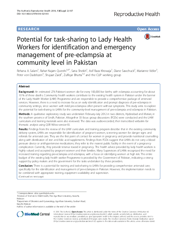(PDF) Potential for task-sharing to Lady Health Workers for ...