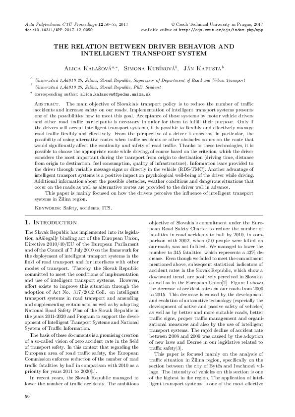 (PDF) The Relation Between Driver Behavior and Intelligent Transport System