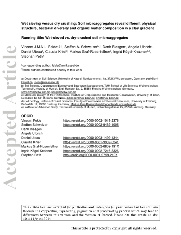 (PDF) Wet sieving versus dry crushing: Soil microaggregates reveal ...