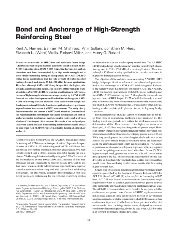 (PDF) Bond and Anchorage of High-Strength Reinforcing Steel