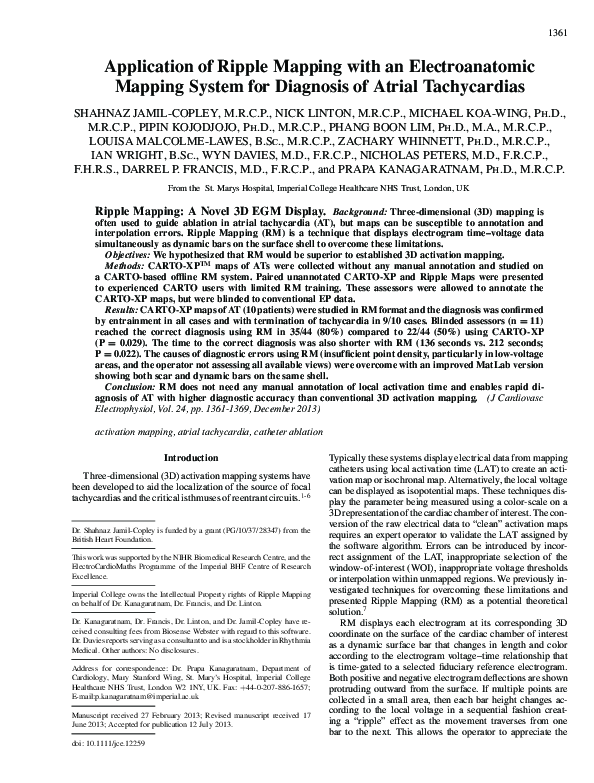 (PDF) Application of Ripple Mapping with an Electroanatomic Mapping ...