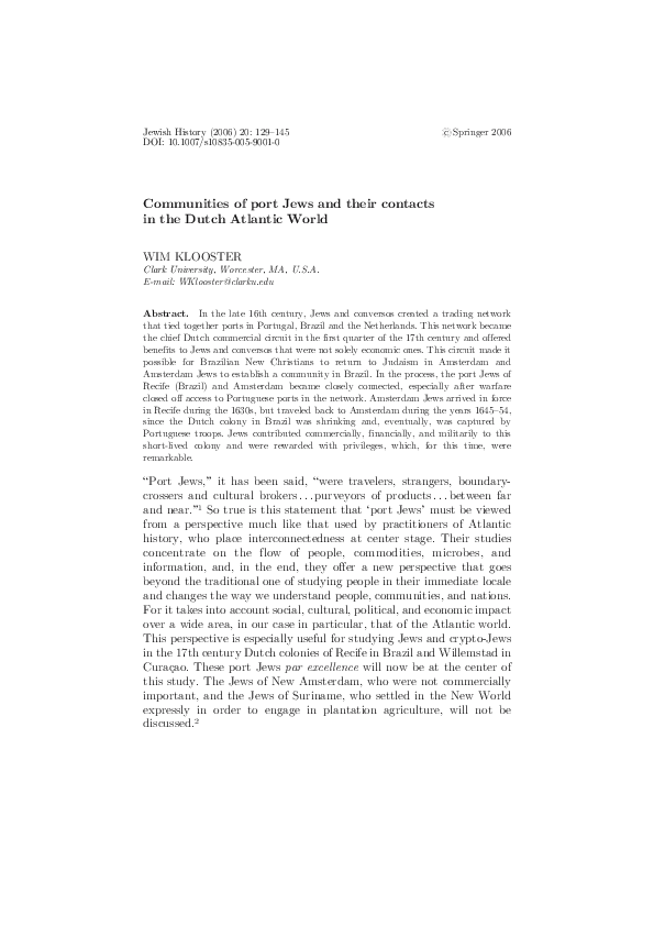 (PDF) Communities of port Jews and their contacts in the Dutch Atlantic ...