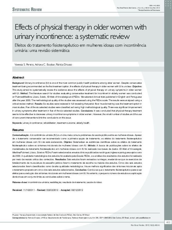 (PDF) Effects of physical therapy in older women with urinary ...