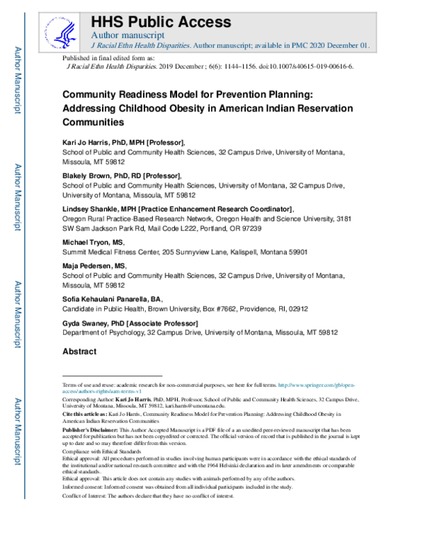 (PDF) Community Readiness Model for Prevention Planning: Addressing ...