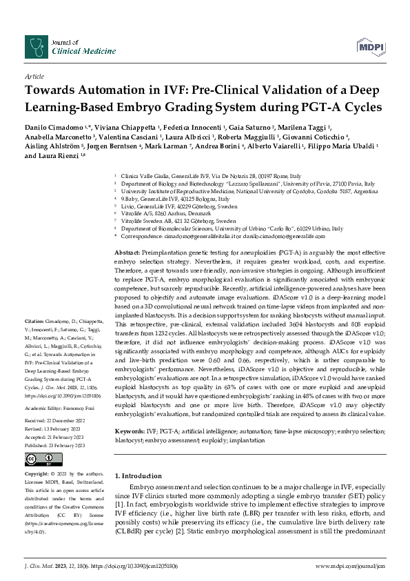 (PDF) Towards Automation in IVF: Pre-Clinical Validation of a Deep Learning-Based Embryo Grading ...