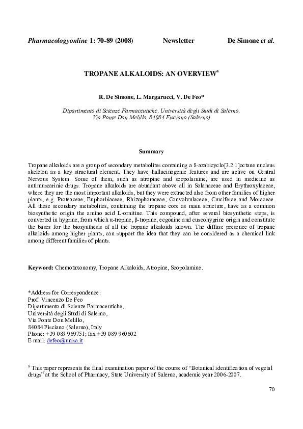(PDF) Tropane alkaloids: an overview