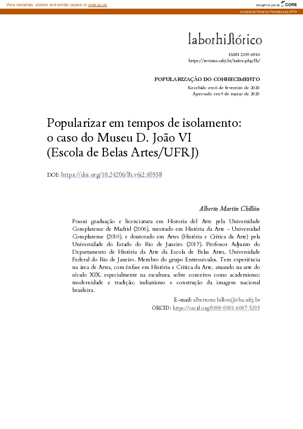(PDF) Popularizar em tempos de isolamento: o caso do Museu D. João VI ...