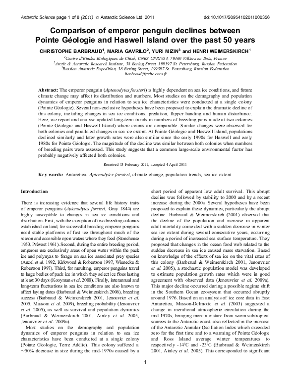 (PDF) Comparison of emperor penguin declines between Pointe Géologie ...