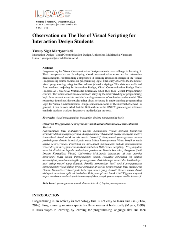 (PDF) Observation on The Use of Visual Scripting for Interaction Design Students