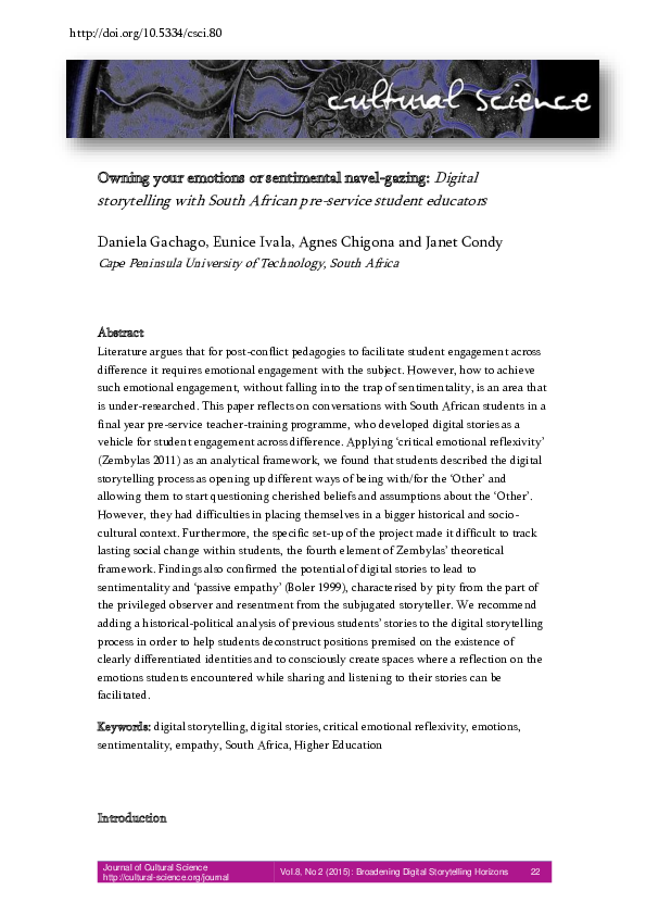 (PDF) Owning your emotions or sentimental navel-gazing: Digital ...
