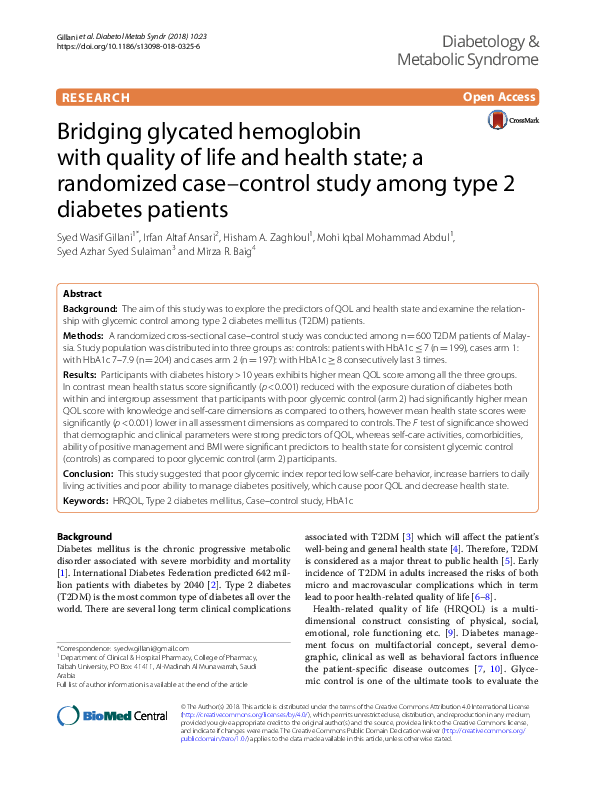 (PDF) Bridging glycated hemoglobin with quality of life and health ...