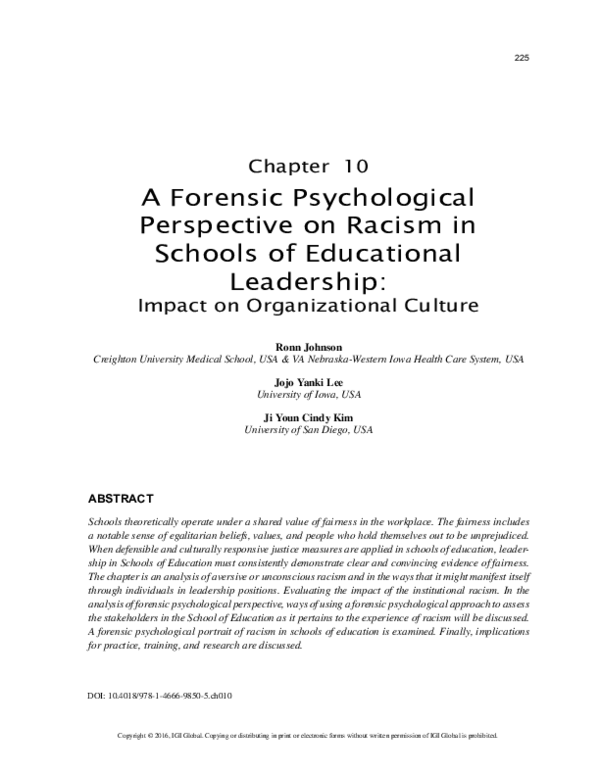 (PDF) A Forensic Psychological Perspective on Racism in Schools of ...