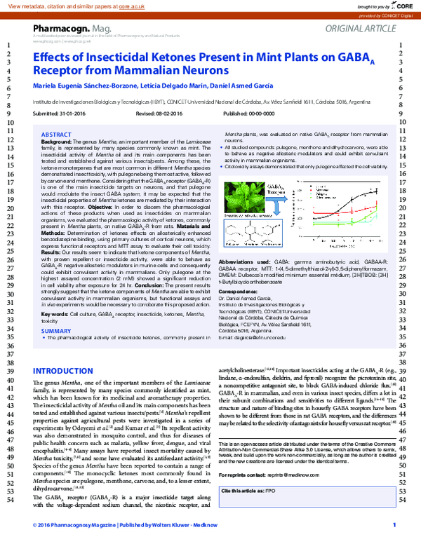 (PDF) Effects of Insecticidal Ketones Present in Mint Plants on GABAA ...