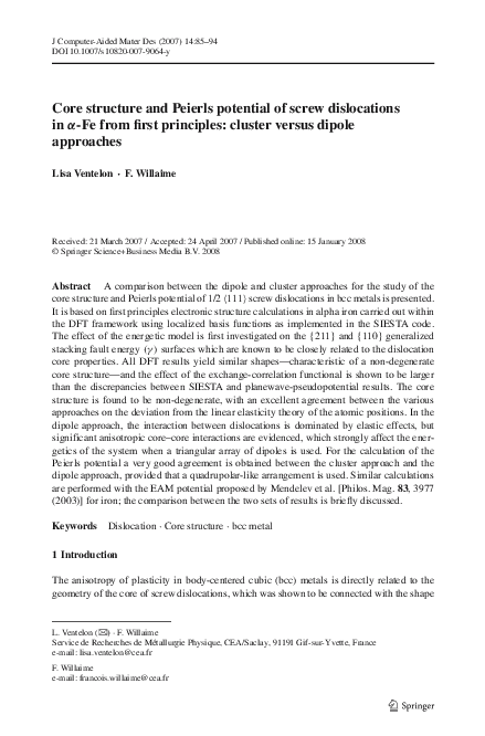 (PDF) Core structure and Peierls potential of screw dislocations in α ...