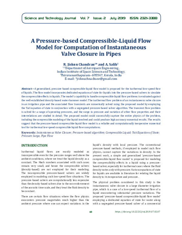 (PDF) A Pressure-based Compressible-Liquid Flow Model for Computation of Instantaneous Valve ...