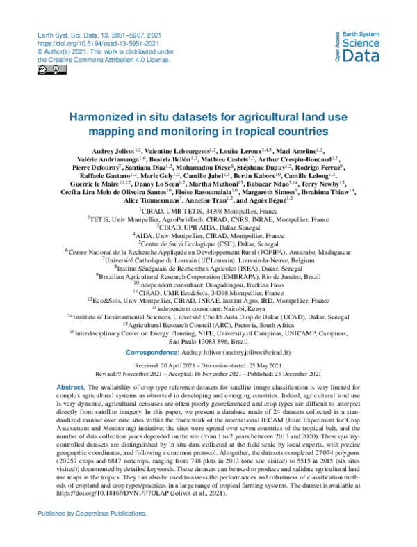 (PDF) Harmonized in situ datasets for agricultural land use mapping and monitoring in tropical ...